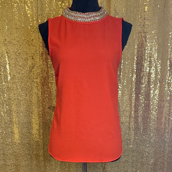 Moa Moa | Tops | Moa Moa Orangered Sleeveless Top With Beaded Neckline ...